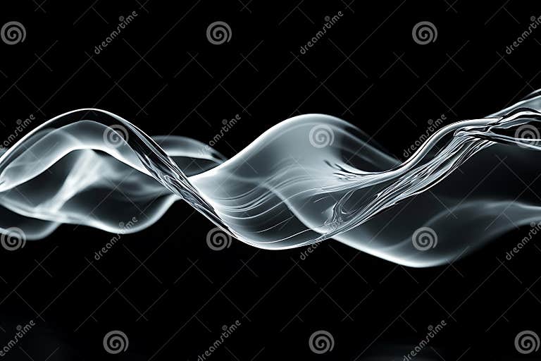 Abstract Grayscale Flowing Wave Design on Black Background Stock ...