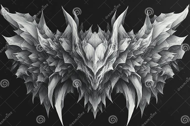 Abstract Grayscale Illustration of a Stylized, Crystalline Bat-like ...
