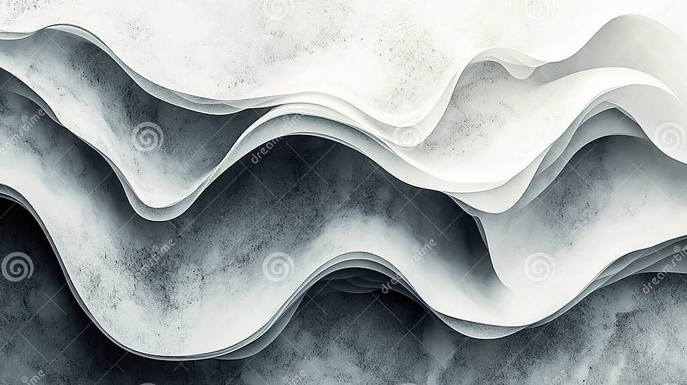 Abstract Grayscale Image of Layered, Wavy Paper Creating a Flowing ...