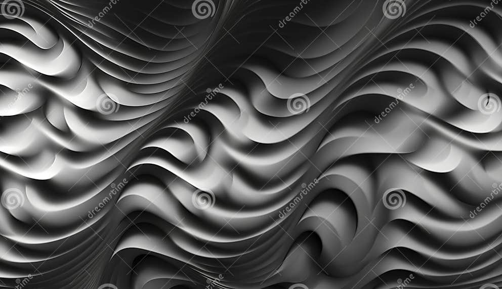 Abstract Grayscale Waves, 3D Rendered Texture, Undulating Curves and ...