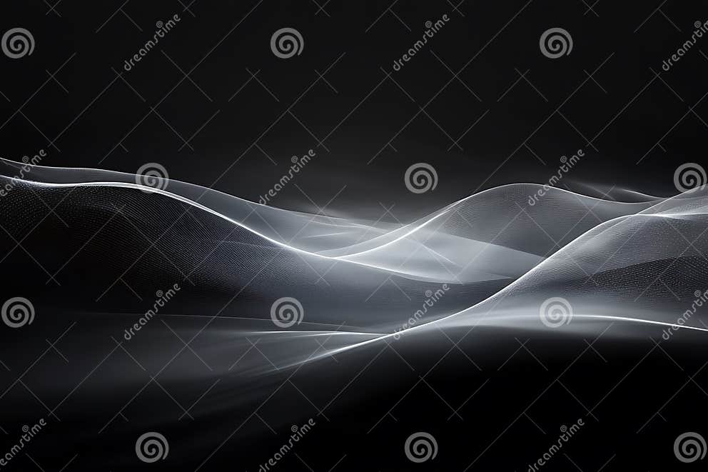 Abstract Grayscale Waves on Dark Background Stock Illustration ...