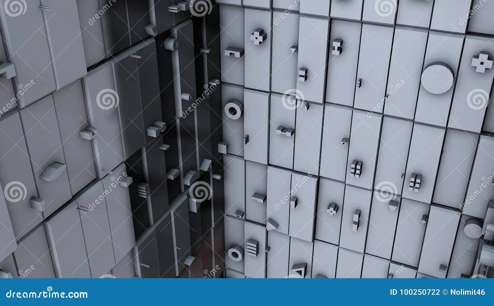 Abstract Greeble Cubes Surface on Black Background. 3d Rendering Stock ...