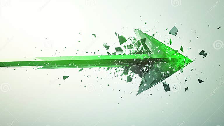Abstract Green Arrow Shattering into Pieces Exploding Geometric Design ...
