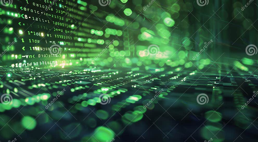 Abstract Green Binary Code Data Flow Pattern Stock Image - Image of ...