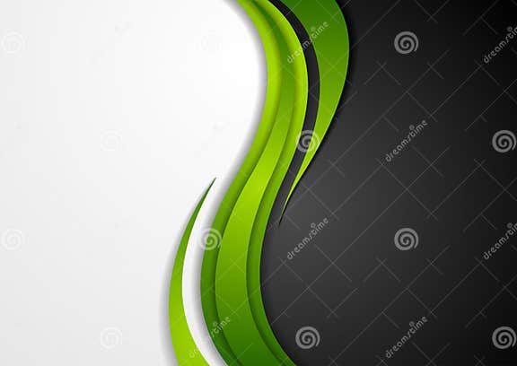 Abstract Green Black Grey Wavy Background Stock Vector Illustration