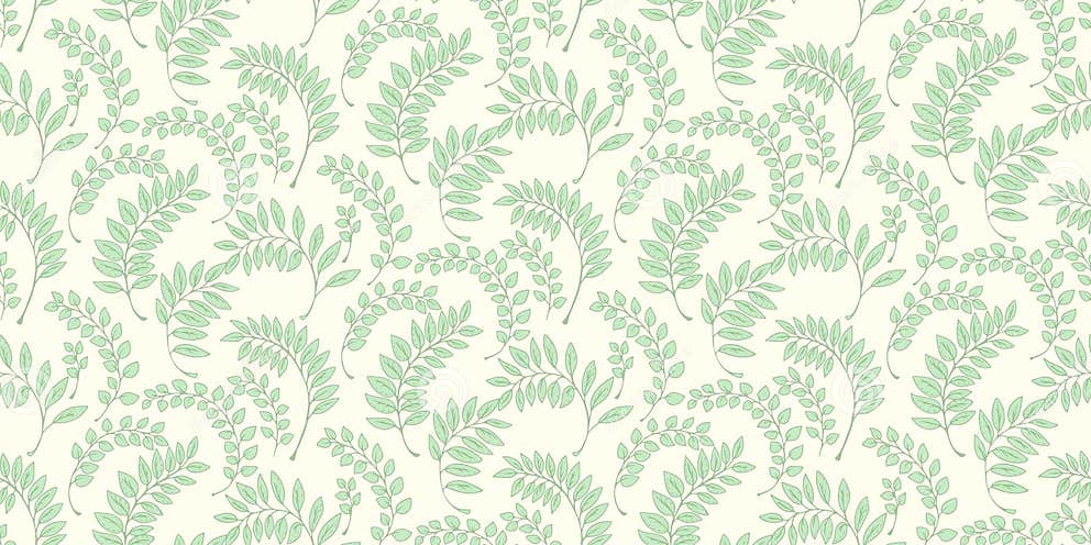 Abstract Green Branches Leaves Scattered Randomly in a Seamless Pattern ...