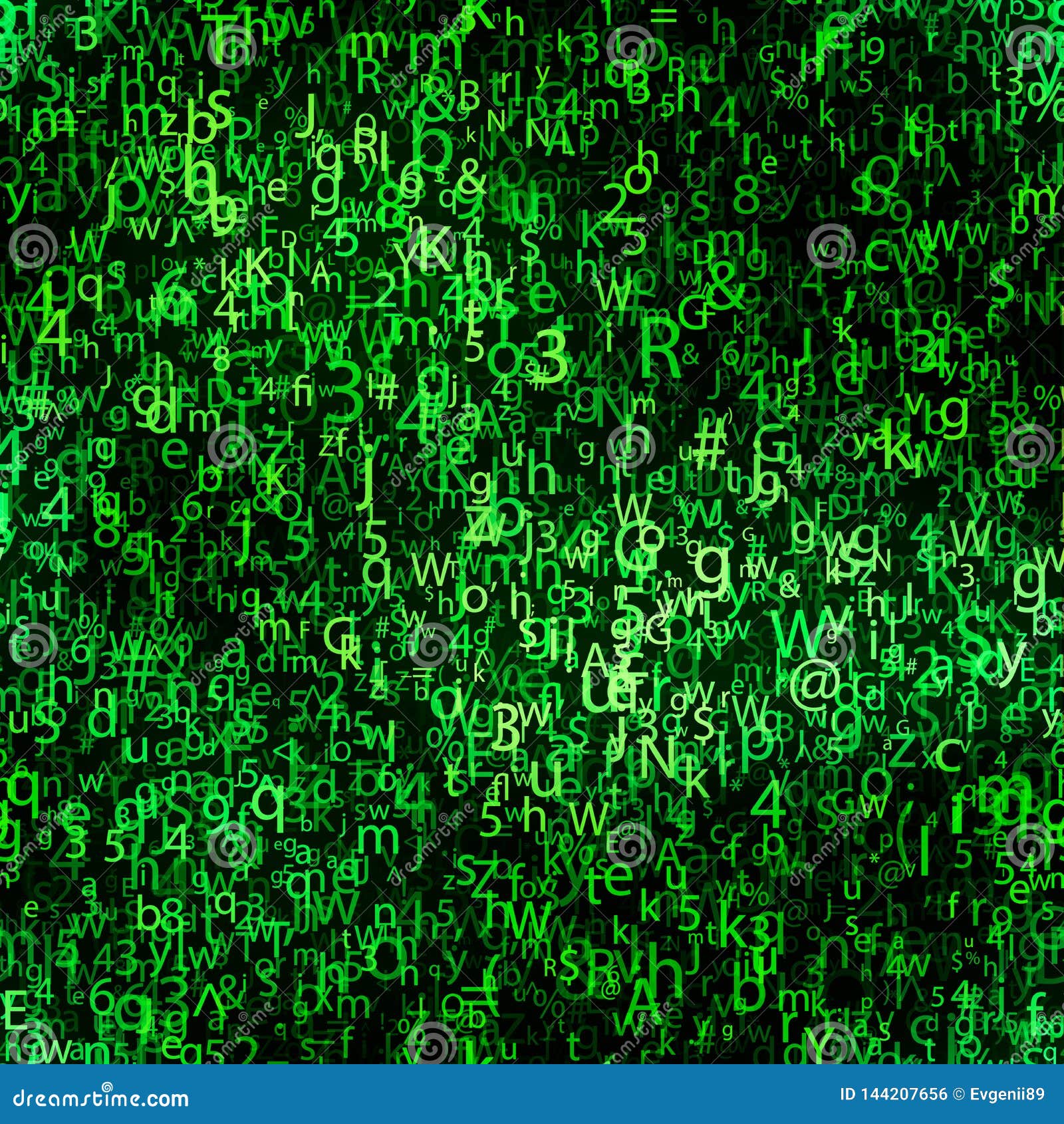 Abstract Green Chaotic Complicated Crypto Symbols on Black, Data ...