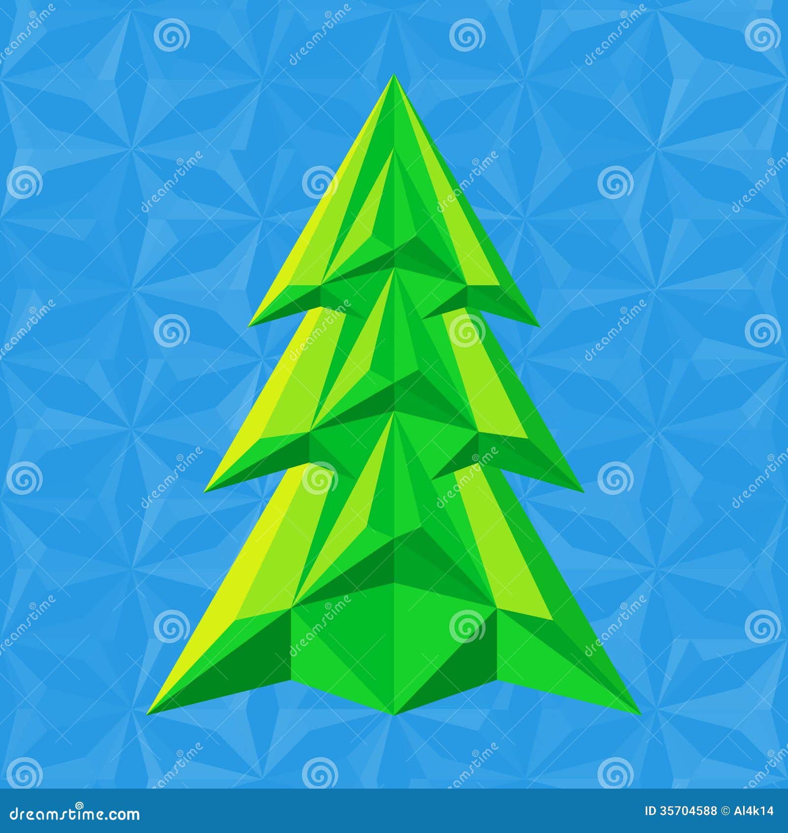 Abstract Green Christmas Tree on Blue Stock Vector - Illustration of ...