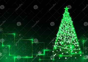 Abstract Green Christmas Tree on Tech Background with Neon Light ...