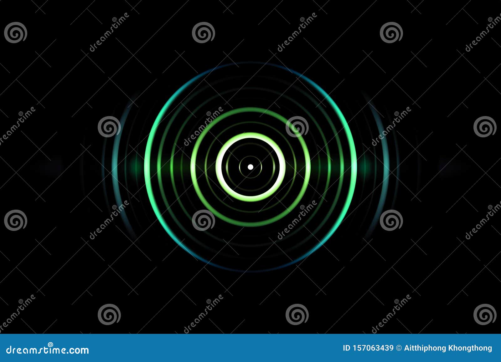 Abstract Green Circle Effect with Light Blue Rings Sound Waves ...