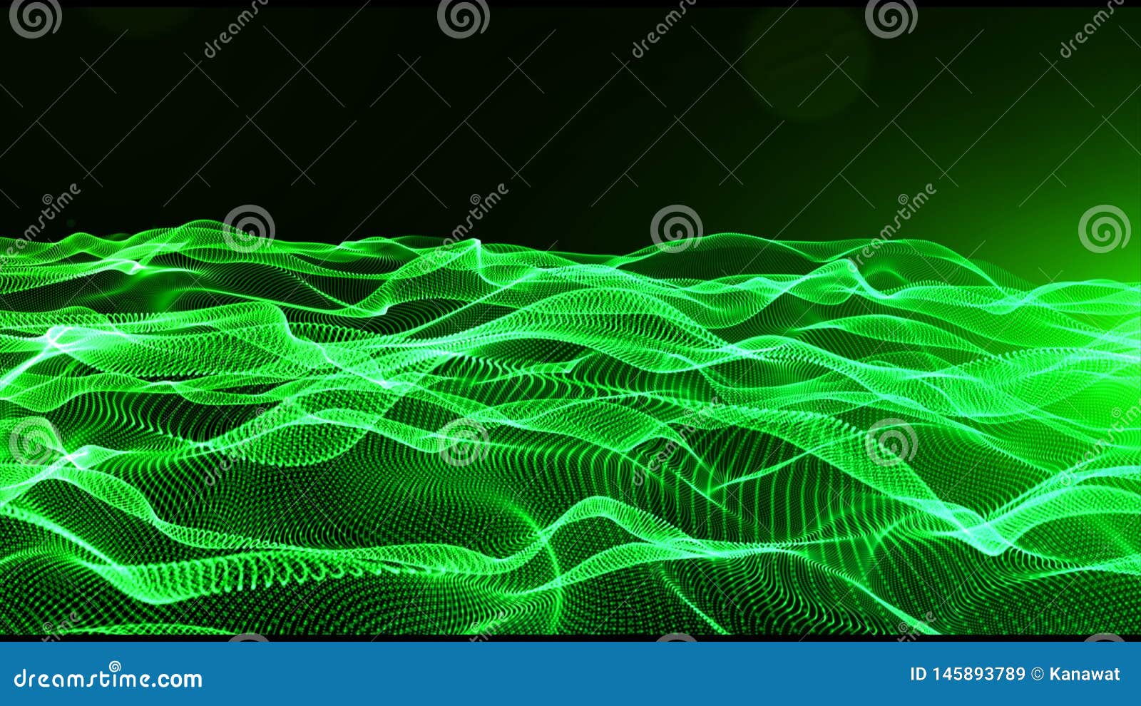Abstract Green Color Digital Particles Wave with Bokeh and Light ...
