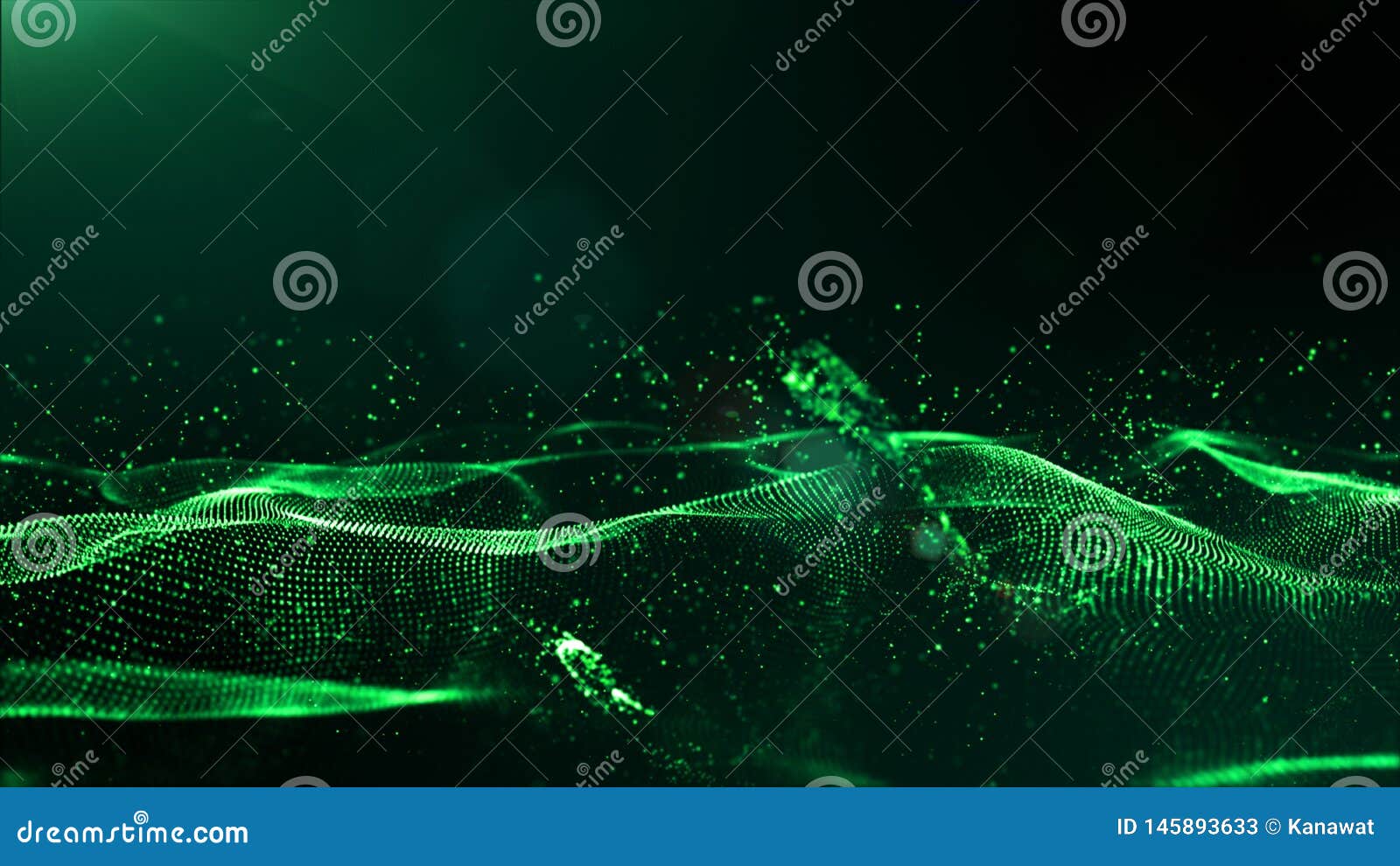 Abstract Green Color Digital Particles Wave with Dust and Light ...