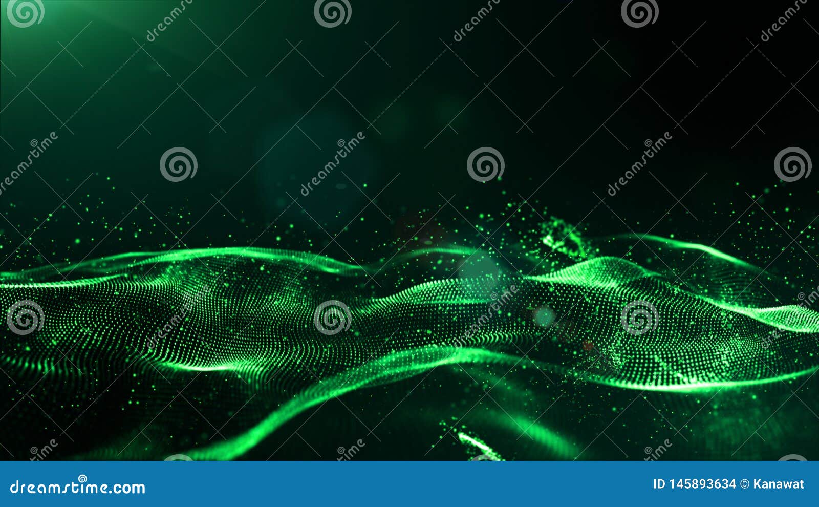 Abstract Green Color Digital Particles Wave with Dust and Light ...