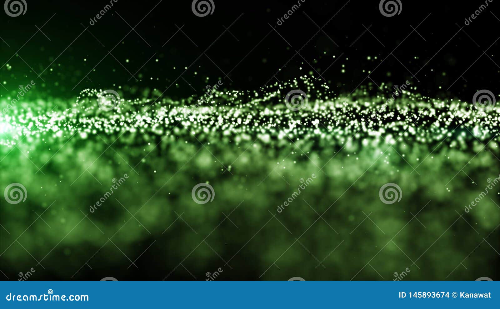 Abstract Green Color Digital Particles Wave with Dust and Light ...