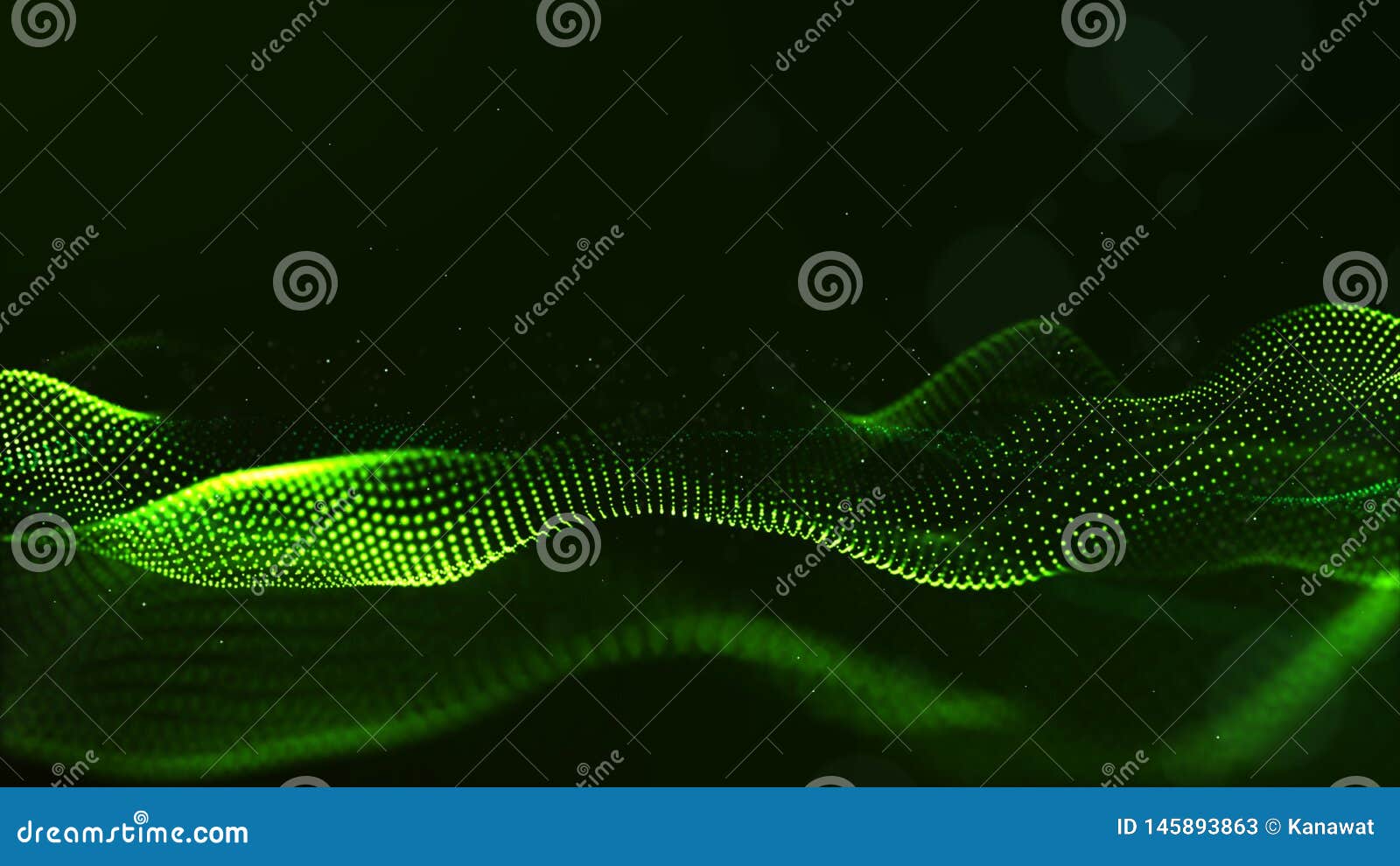 Abstract Green Color Digital Particles Wave with Dust and Light ...