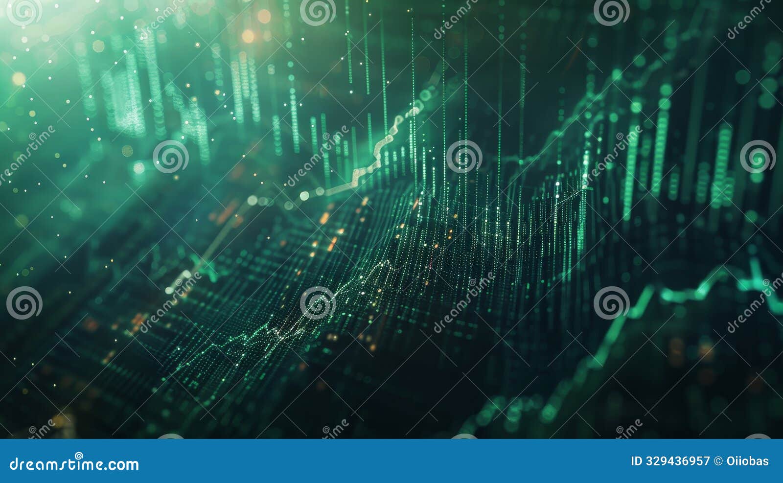 Abstract Green Data Flow Chart with Bokeh Lights Stock Illustration ...
