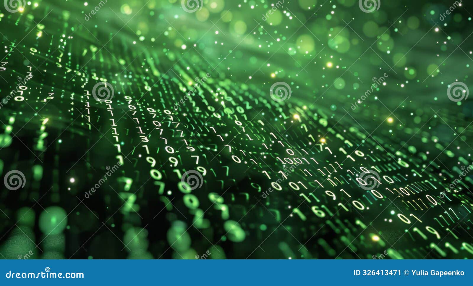 Abstract Green Digital Code Pattern with Glowing Numbers and Symbols ...