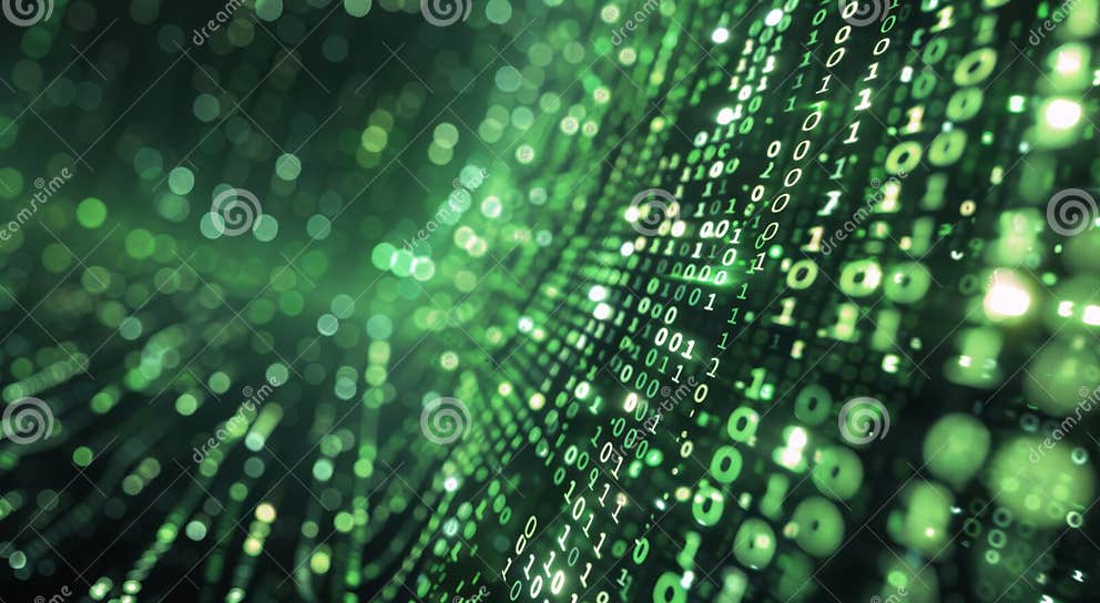 Abstract Green Digital Code Pattern with Glowing Numbers and Symbols ...