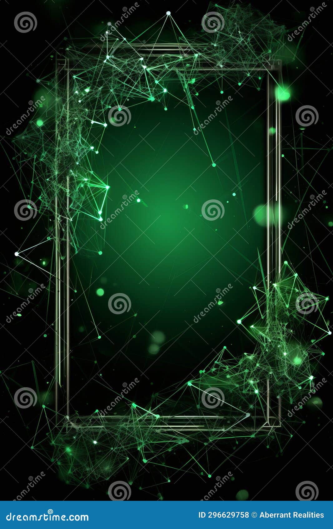 Abstract Green Frame with Connected Lines and Dots on a Black ...