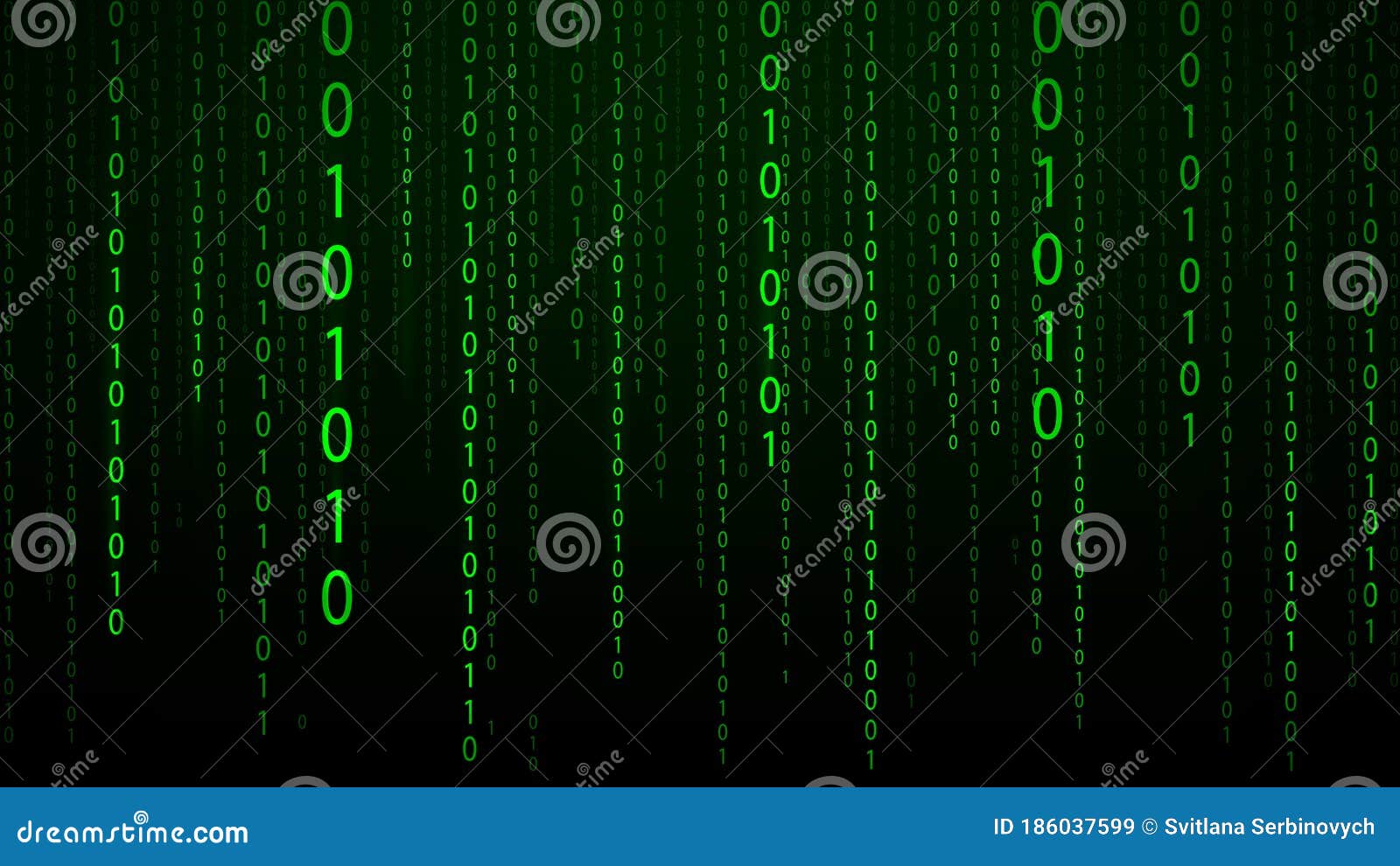 Abstract Green Futuristic Cyberspace With Stream Of Binary Code Matrix Background With Digits