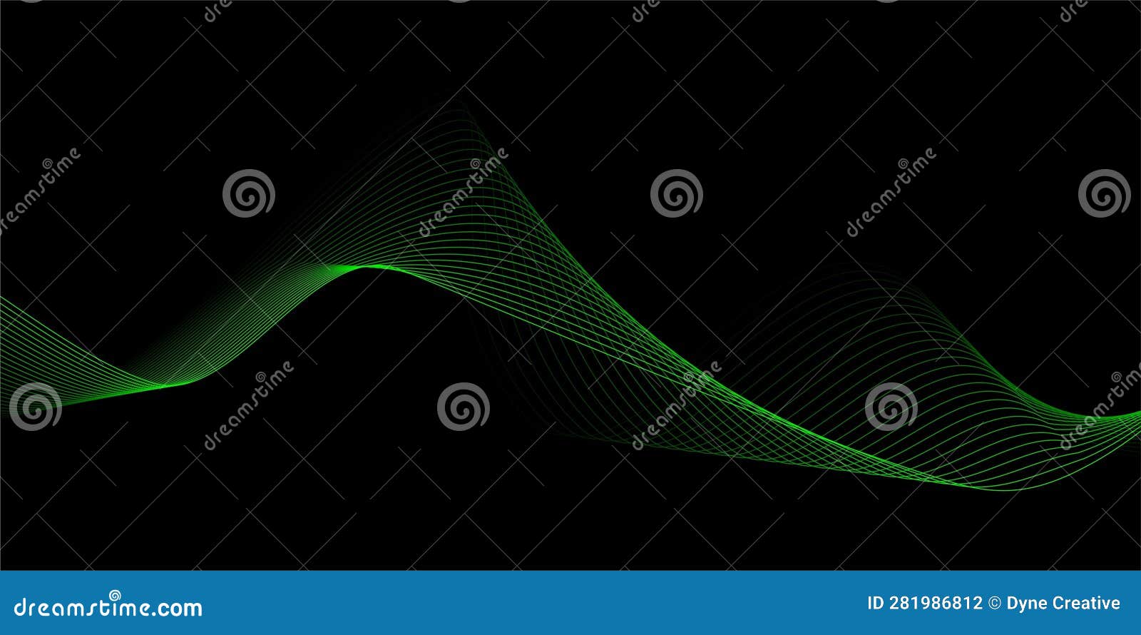 Abstract Green Gradient Color Wavy Lines on Black Background. Stock ...