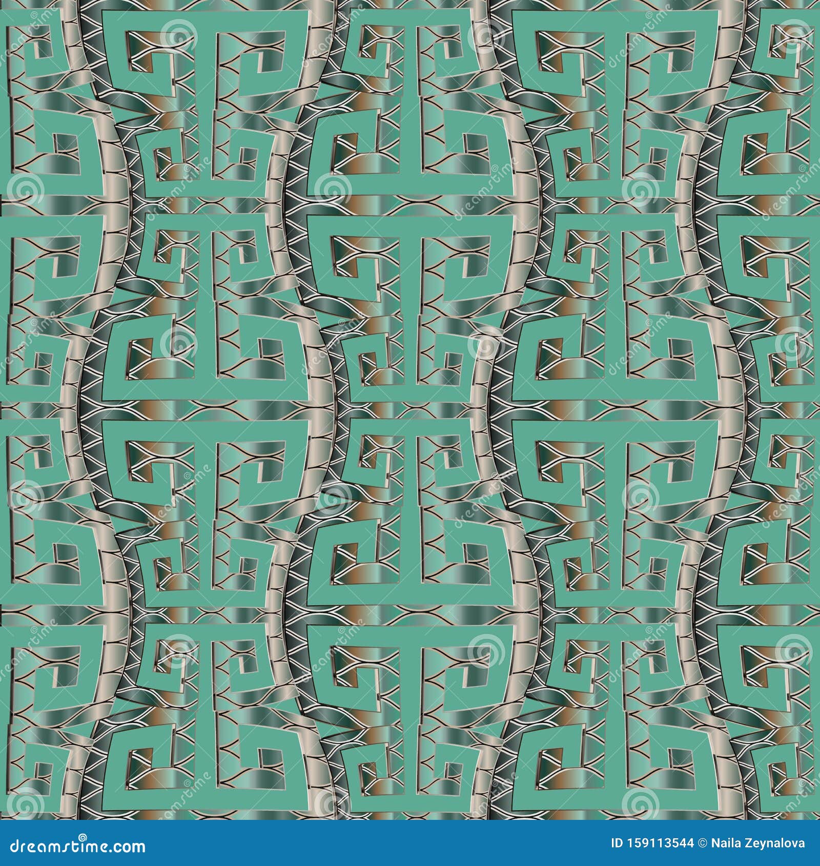 Abstract Green Greek Vector Seamless Pattern. Textured Ornamental 3d ...