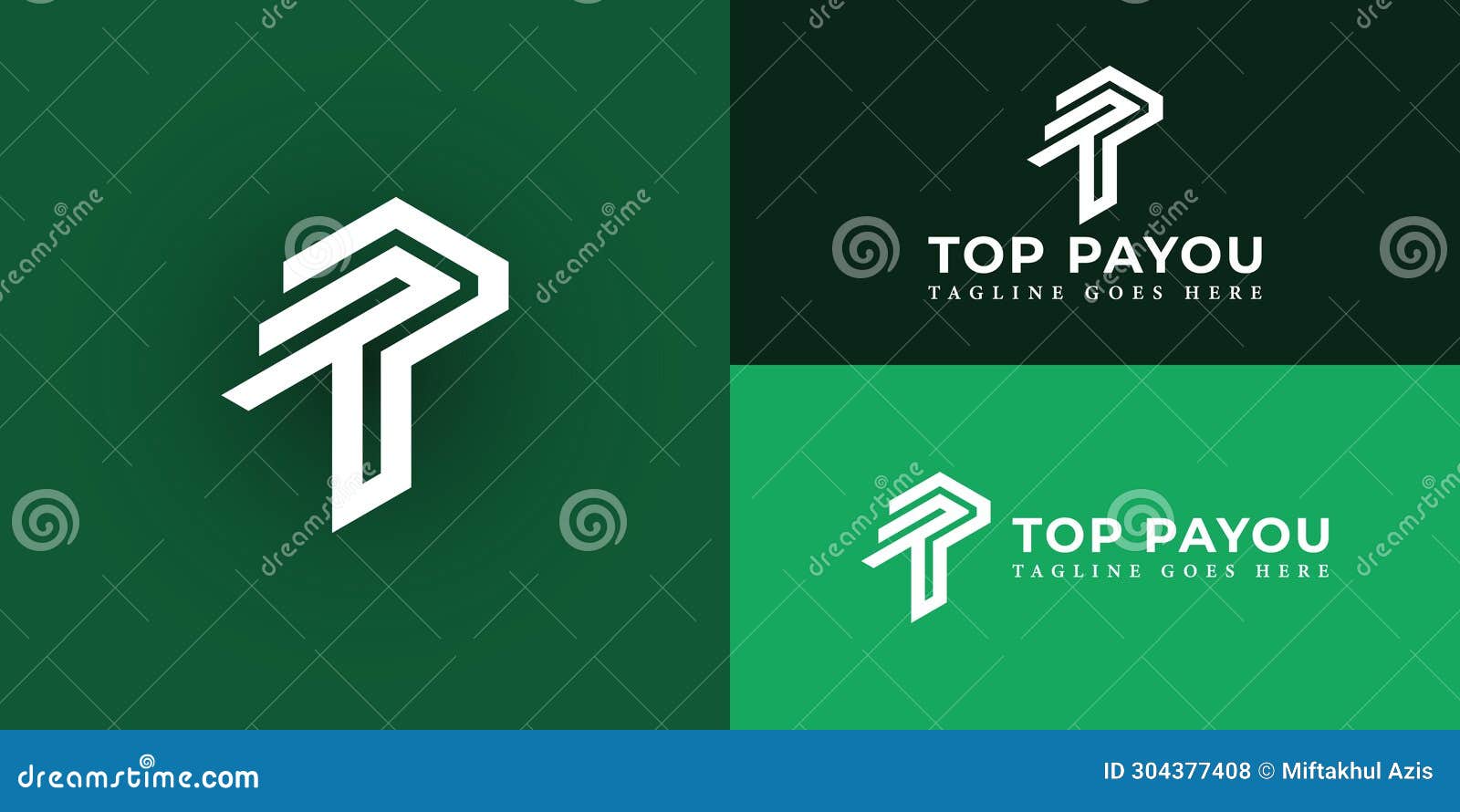 Abstract Green Initial Letter TP or PT in White Color Presented with ...