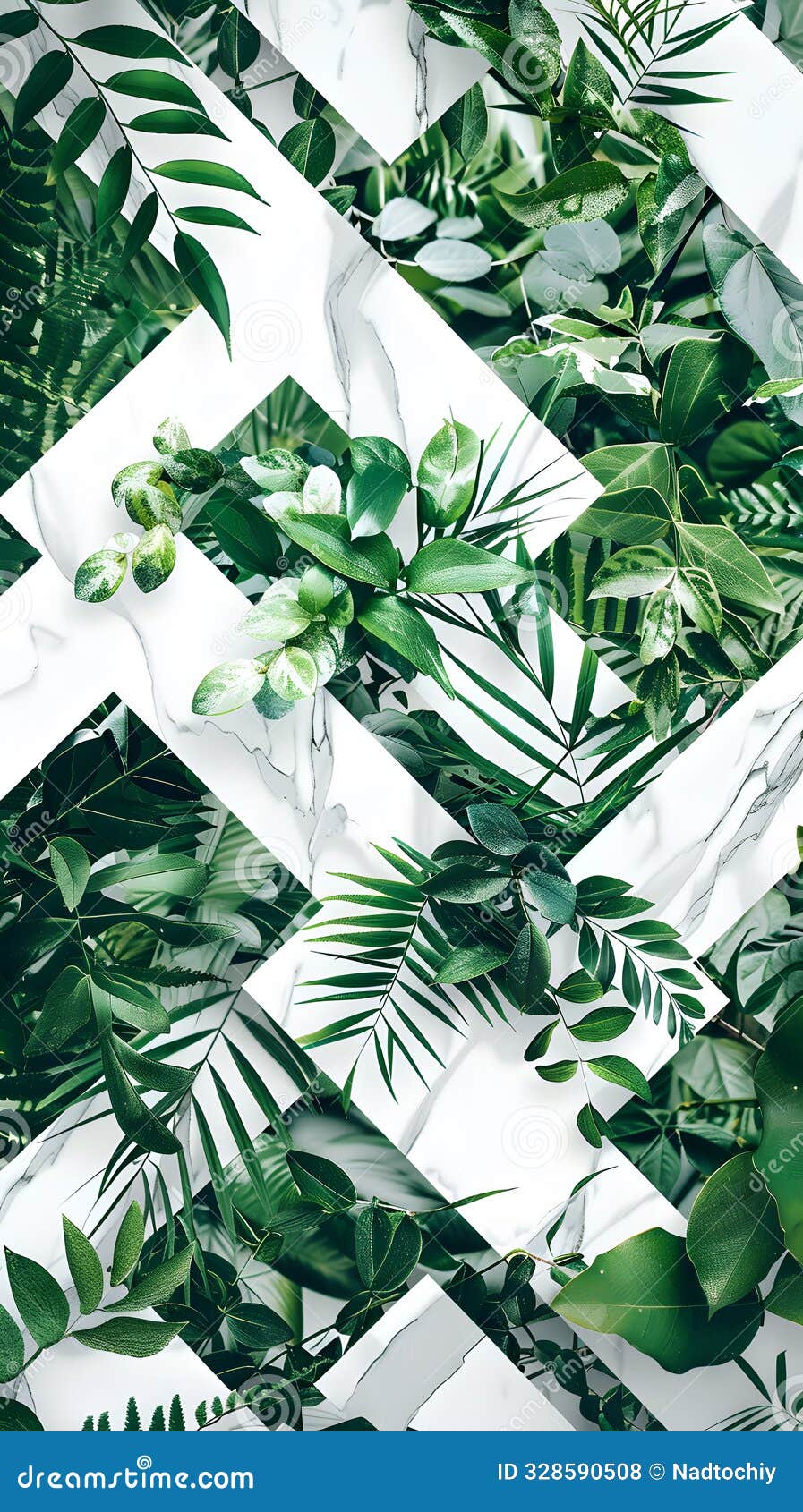 Abstract Green Leaf Pattern with Geometric Shapes Vertical Design Stock ...