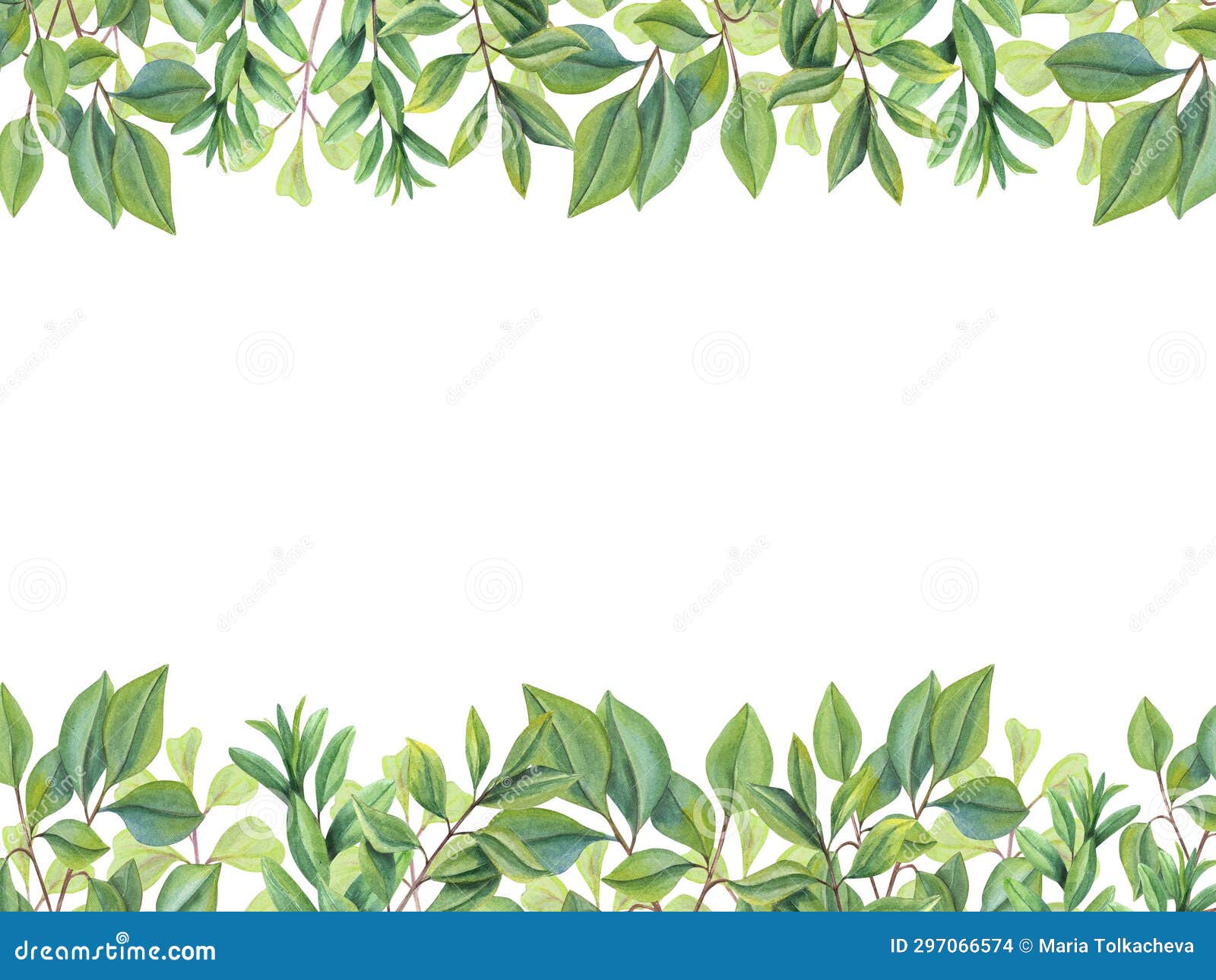 Abstract Green Leaves. Horizontal Frame with Branches, Green Plants ...