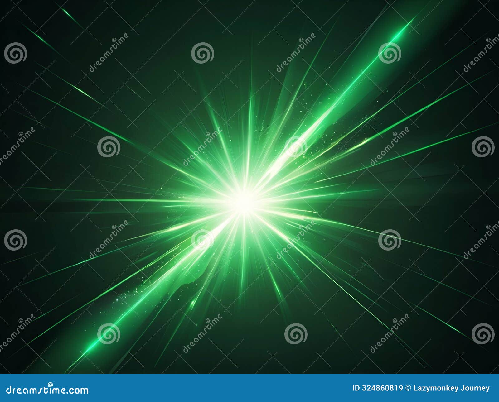 Abstract Green Light Flare Effect, Bright Glow of Burst with Beams ...