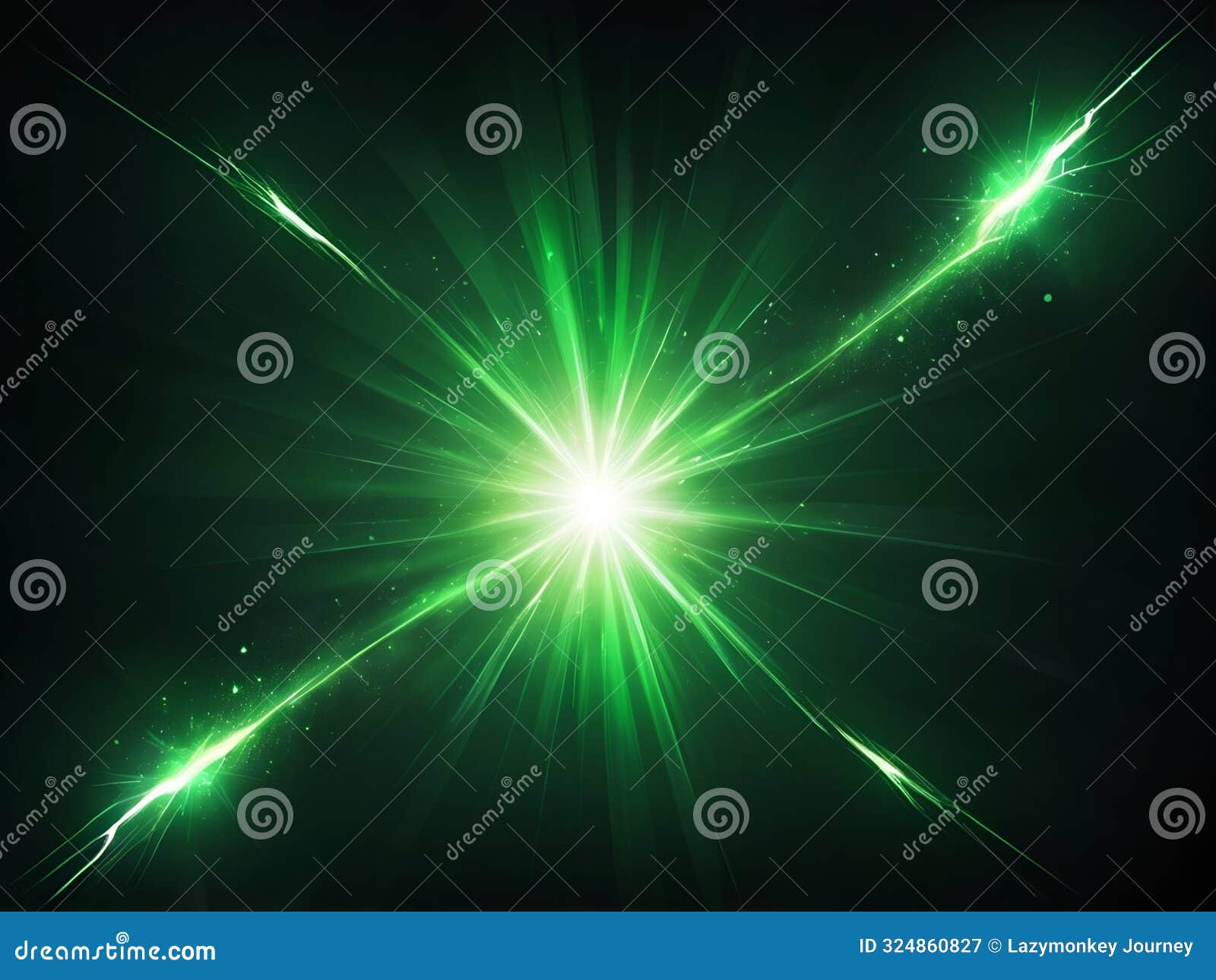 Abstract Green Light Flare Effect, Bright Glow of Burst with Beams ...
