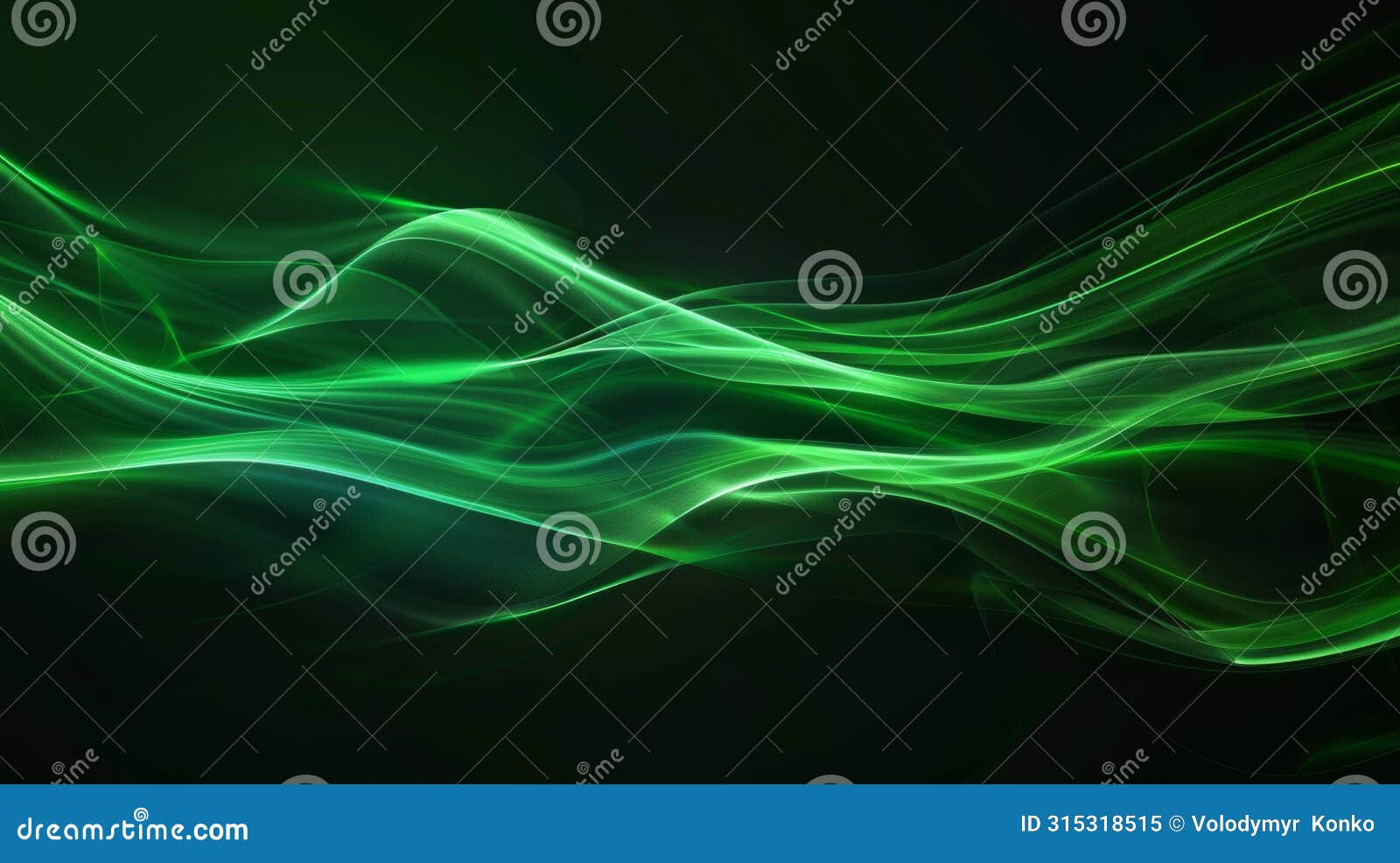 Abstract Green Light Waves on Dark Background Stock Image - Image of ...