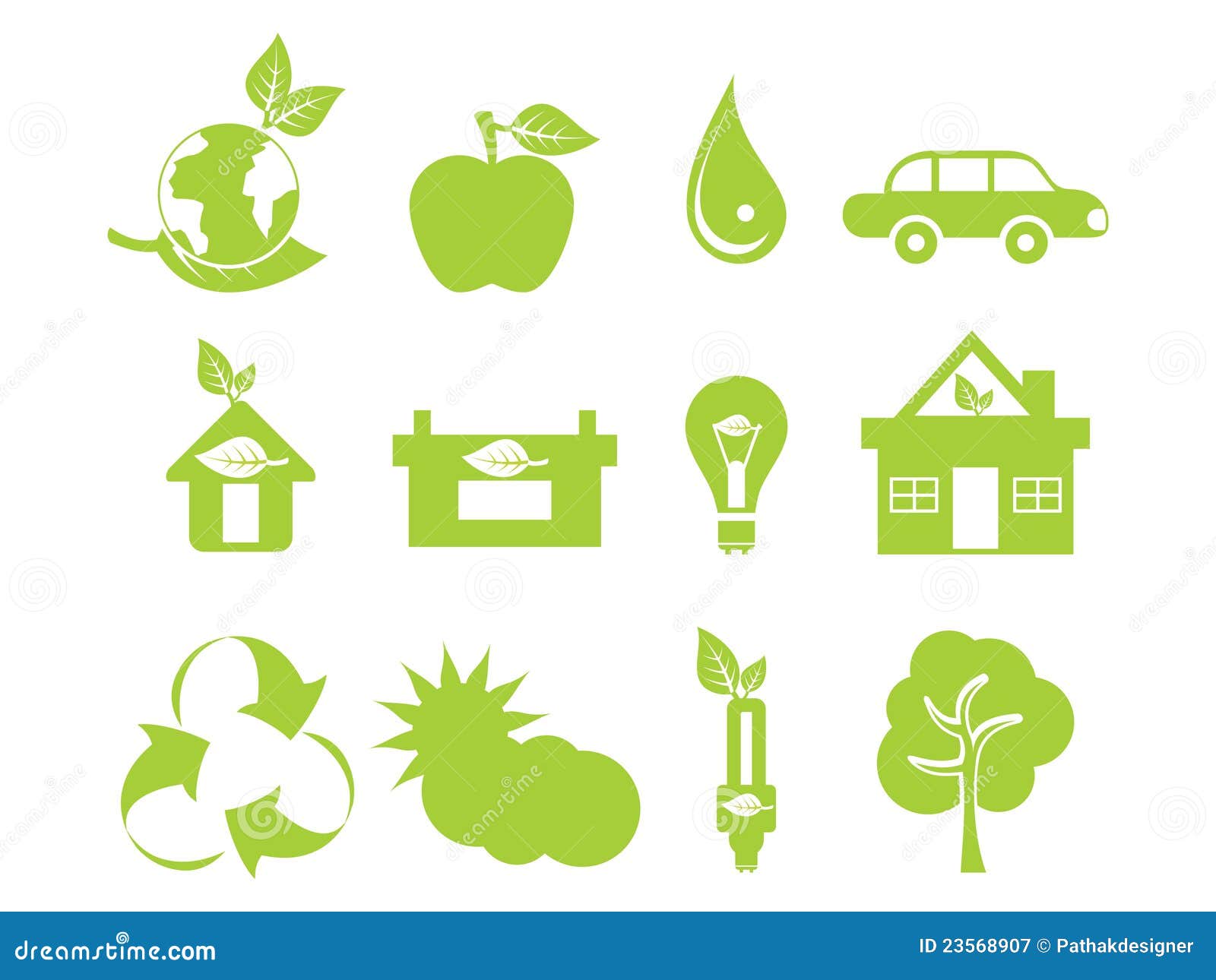 Abstract Green Multiple Eco Icons Stock Vector - Illustration of light ...