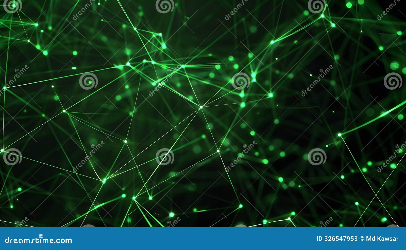 Abstract Green Network Background with Glowing Lines Stock Illustration ...