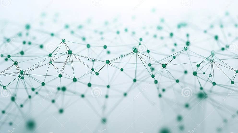 Abstract Green Network of Connected Nodes and Lines on White Background ...