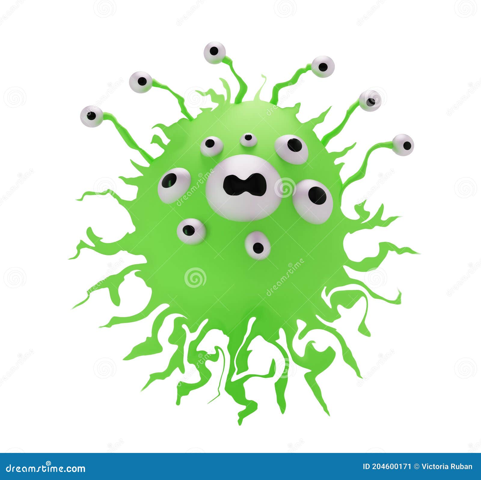 Abstract Green Pathogen Microbe Monster with Many Eyes and Tentacles ...