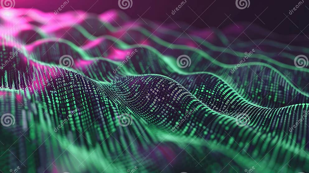 Abstract Green and Pink Digital Wave with Binary Code Stock ...