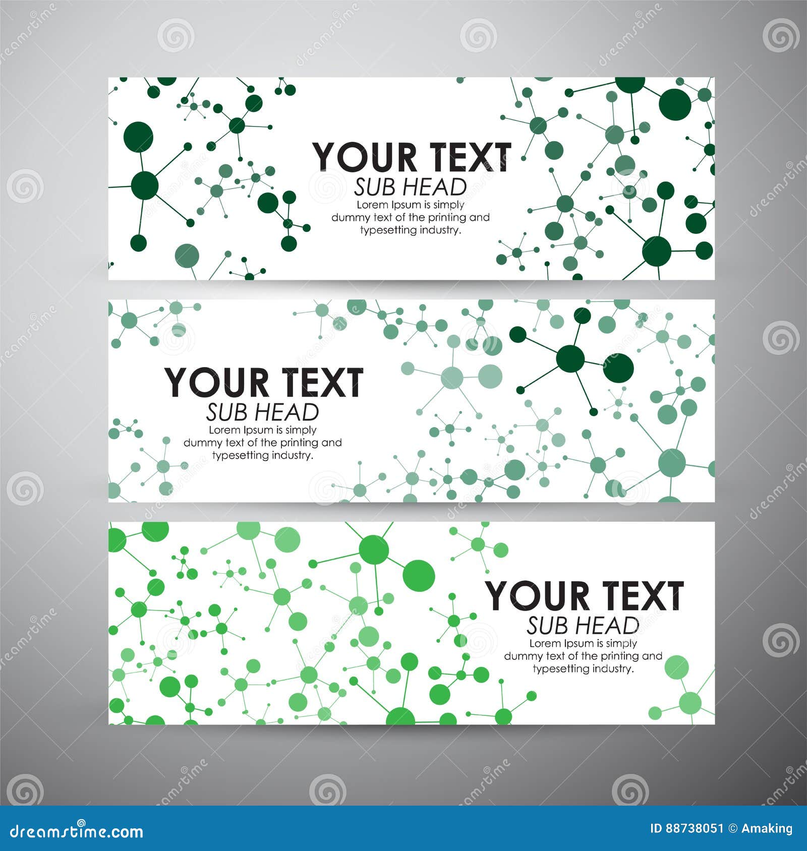 Abstract Green Science Background with Molecules. Vector Banners Set ...