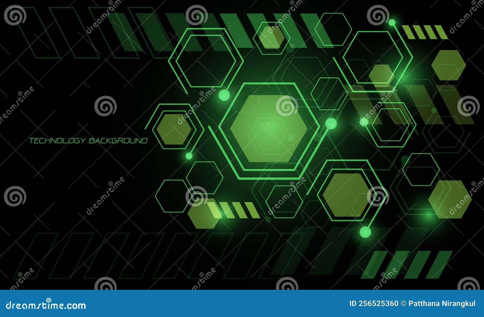 Abstract Green Technology Geometric Circuit Line Power Light On Black