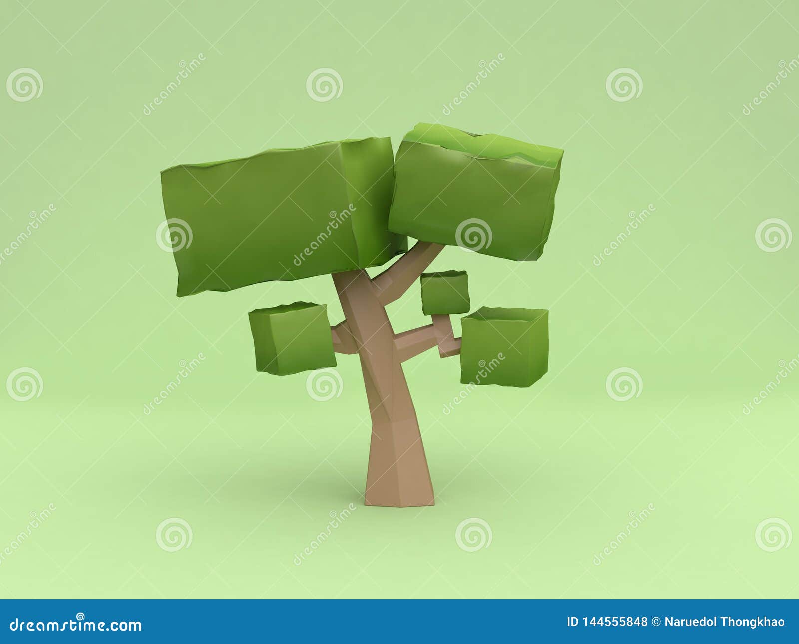 Abstract Green Tree Low Poly Cartoon Style 3d Render Stock Illustration ...