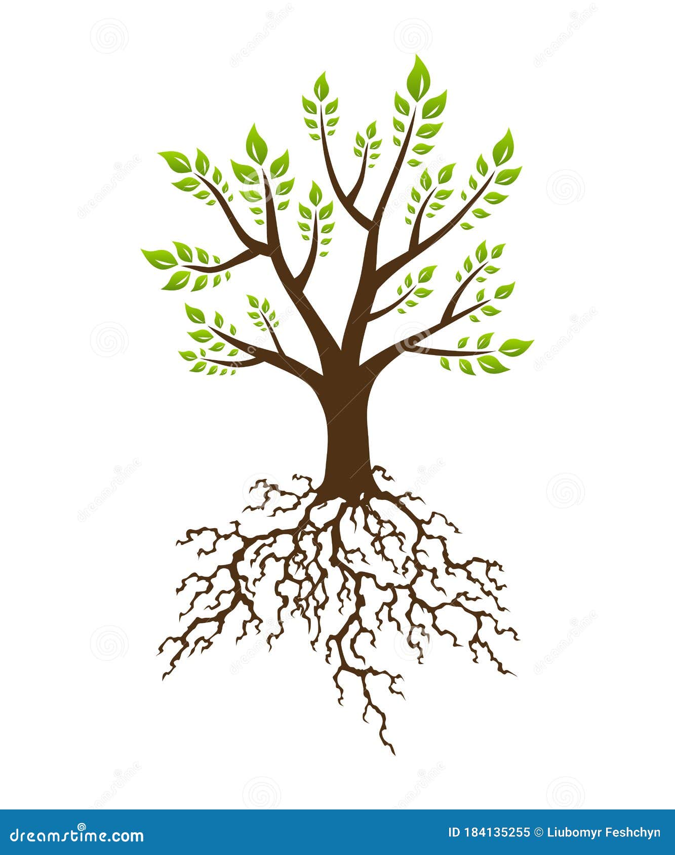 Abstract Green Tree with Strong Plant Roots Silhouette. Tree with Lush ... Abstract Green Tree with Strong Plant Roots Silhouette. Tree with Lush ...