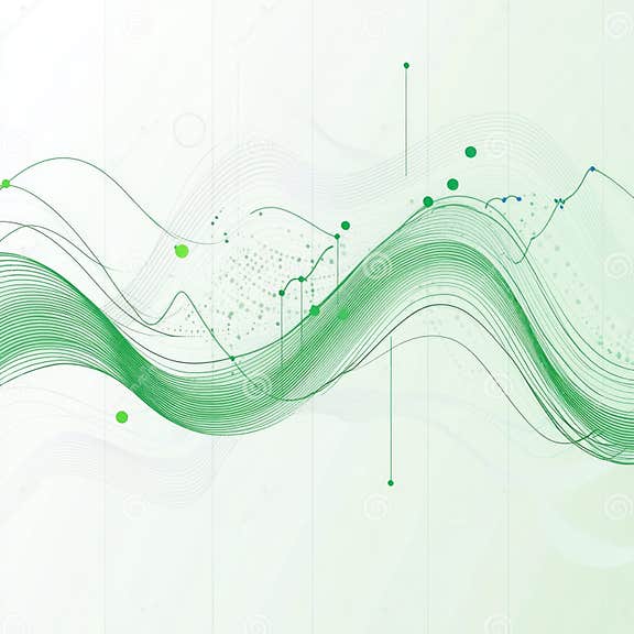Abstract Green Wave Lines with Dots and Grid on Light Background Stock ...