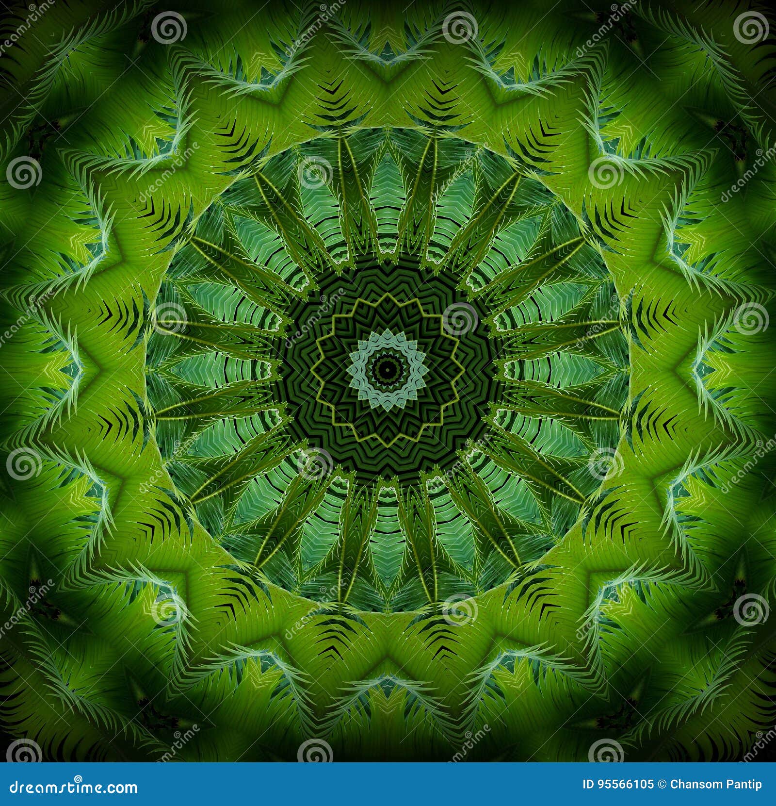 Abstract Greenery Pattern, Palm Green Leaves with Kaleidoscope Effect ...