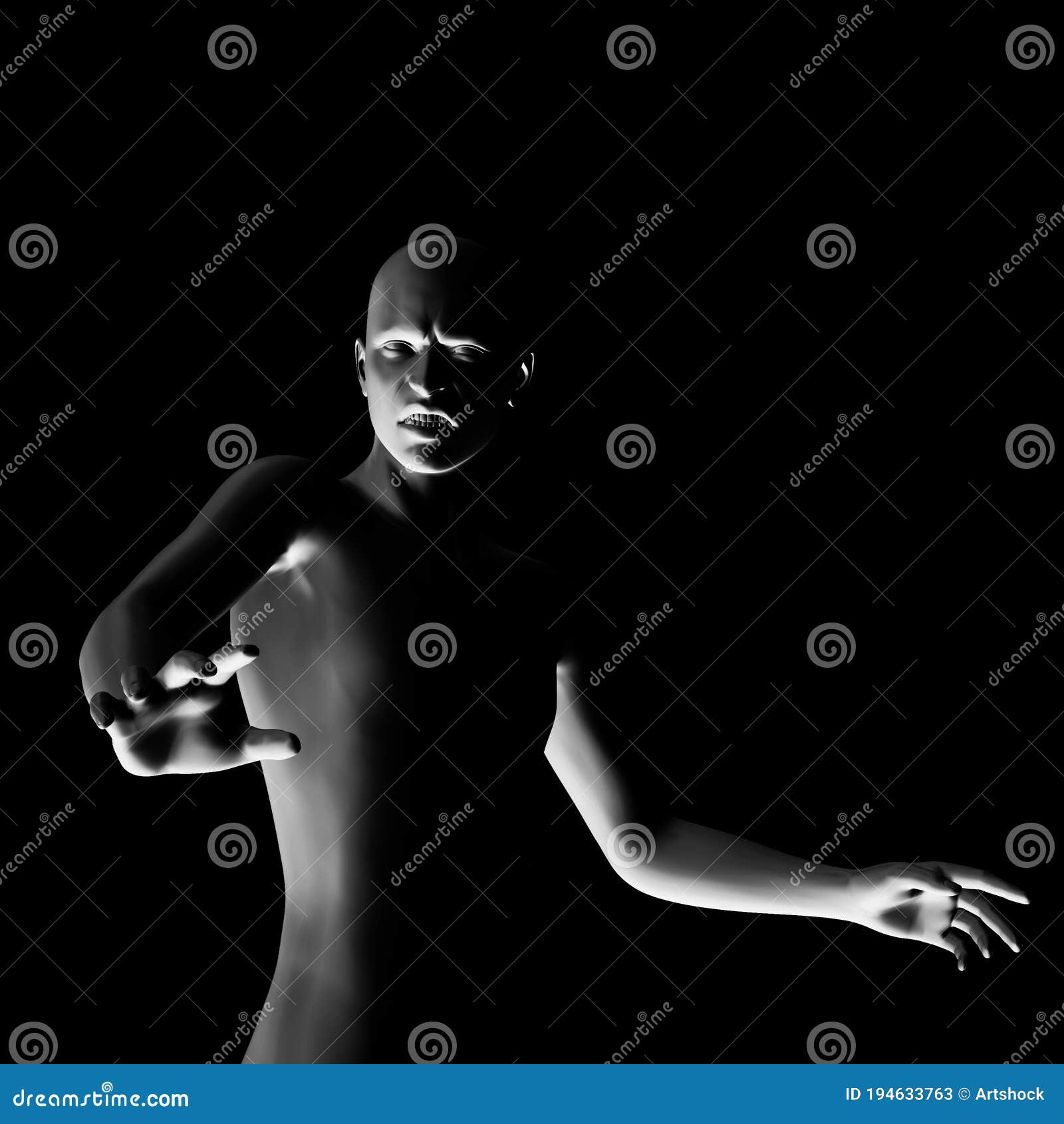 Grey 3d model in the dark stock illustration. Illustration of young ...