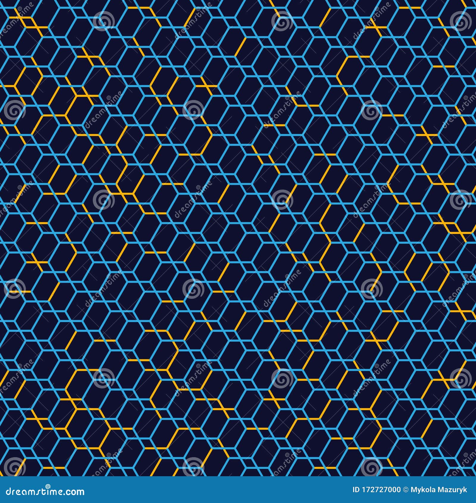 Abstract Grid Pattern with Hexagons in Blue and Orange Colors and Black ...