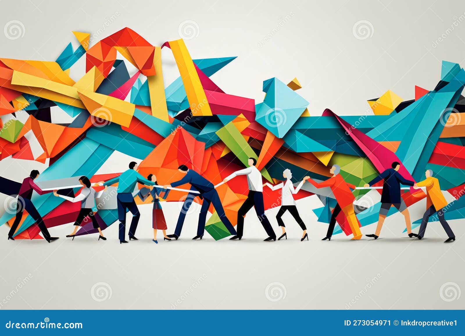 An Abstract Group of People Working Together To Untangle a Rope Problem ...