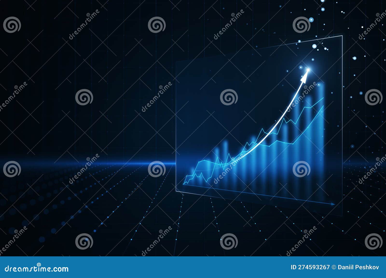 Abstract Growing Blue Business Chart with Arrow on Dark Grid Wallpaper ...