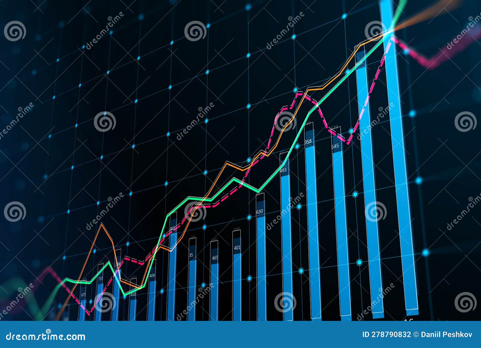 Abstract Growing Business Chart Grid on Blurry Backdrop. Corporate ...