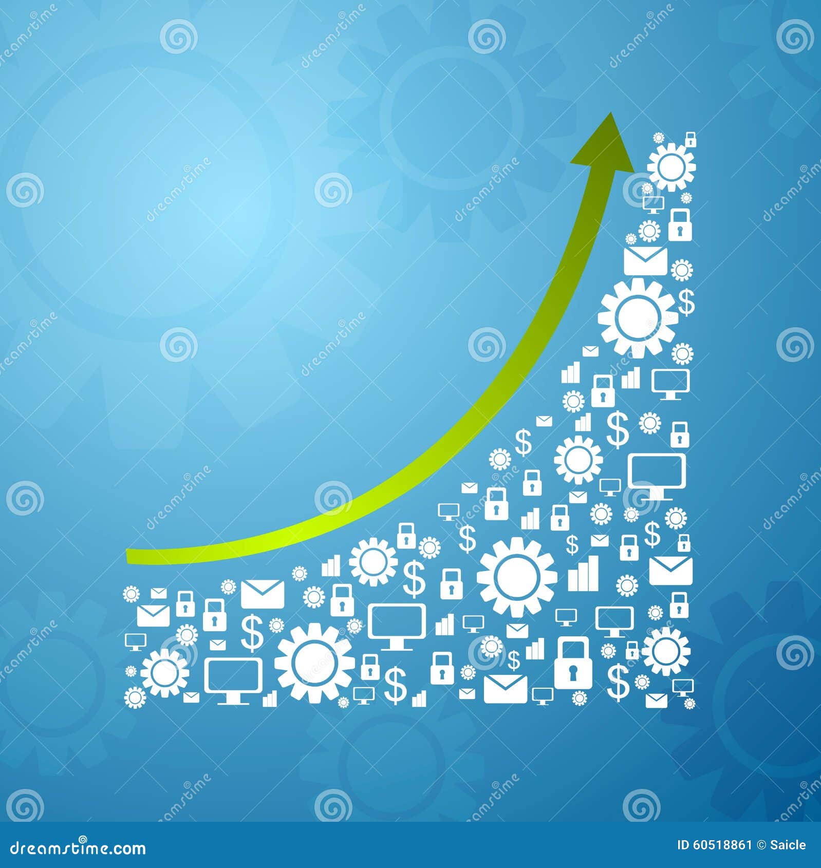 Abstract Growing Graph Arrow with Communication Icons Stock ...