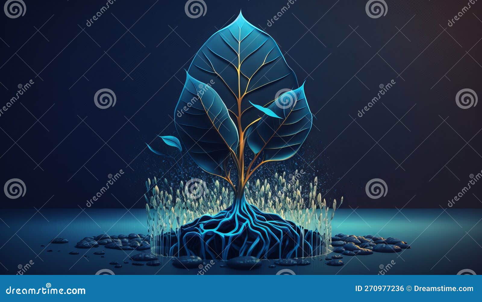 Abstract Growing Plant in Soil with Drop of Water. Low Poly Style ...